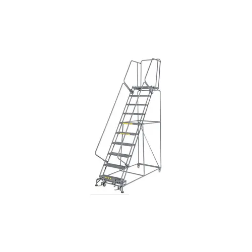 Grip 24"W 10 Step Steel Rolling Ladder 21"D Top Step, W/Cal OSHA Handrail