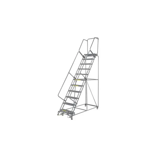 Grip 24"W 11 Step Steel Rolling Ladder 14"D Top Step, W/Cal OSHA Handrail
