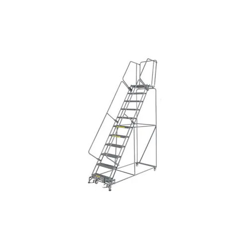 Grip 24"W 11 Step Steel Rolling Ladder 21"D Top Step, W/Cal OSHA Handrail