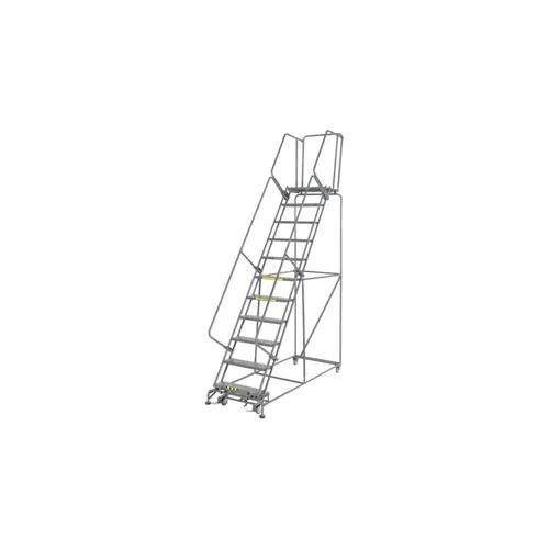 Perforated 24"W 11 Step Steel Rolling Ladder 21"D Top Step, W/Cal OSHA ...
