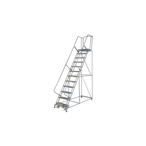 Grip 24"W 12 Step Steel Rolling Ladder 21"D Top Step, W/Cal OSHA Handrail