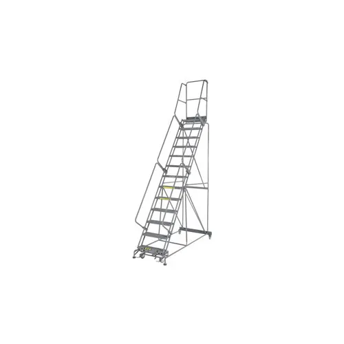 Grip 24"W 13 Step Steel Rolling Ladder 14"D Top Step, W/Cal OSHA Handrail