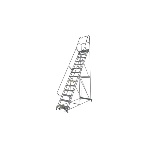 Grip 24"W 14 Step Steel Rolling Ladder 14"D Top Step, W/Cal OSHA Handrail