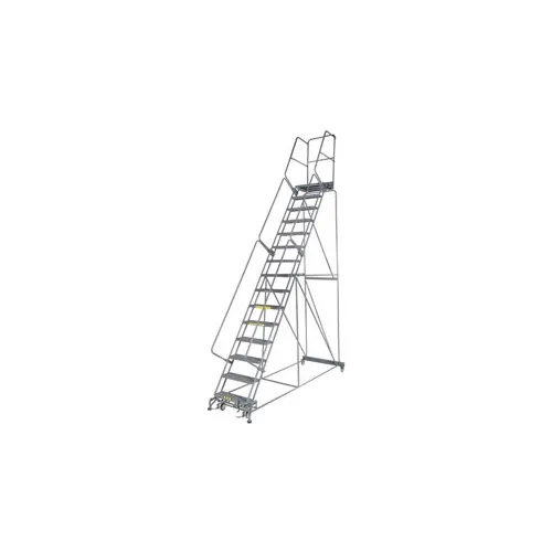 Grip 24"W 15 Step Steel Rolling Ladder 21"D Top Step, W/Cal OSHA Handrail