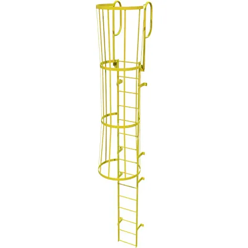 Ballymore 15 Step Steel Caged Walk Through Fixed Access Ladder, Yellow