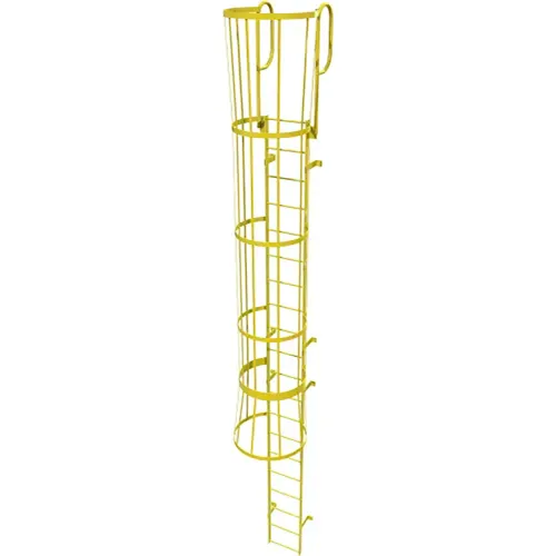 Ballymore 20 Step Steel Caged Walk Through Fixed Access Ladder, Yellow