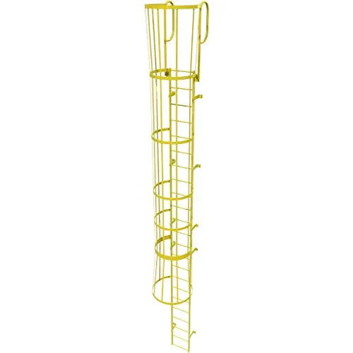 Ballymore 23 Step Steel Caged Walk Through Fixed Access Ladder, Yellow
