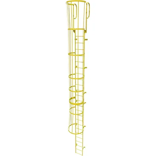 Ballymore 25 Step Steel Caged Walk Through Fixed Access Ladder, Yellow