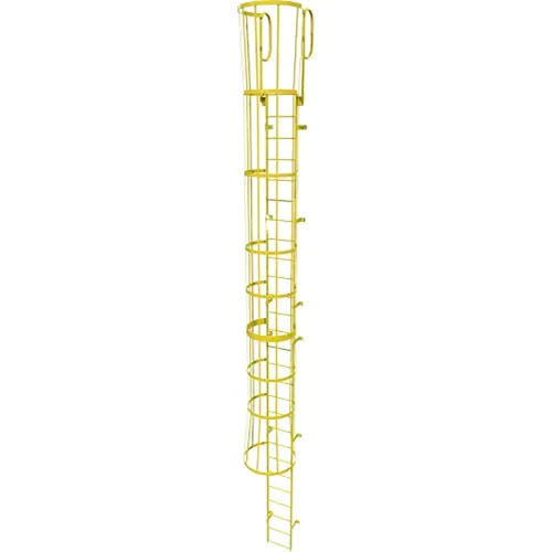 Ballymore 28 Step Steel Caged Walk Through Fixed Access Ladder, Yellow