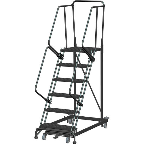 6 Step Extra Heavy Duty Steel Rolling Safety Ladder - Perforated Tread ...