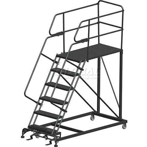 6 Step Heavy Duty Steel Mobile Work Platform W/ Handrails - 36" x 72 ...