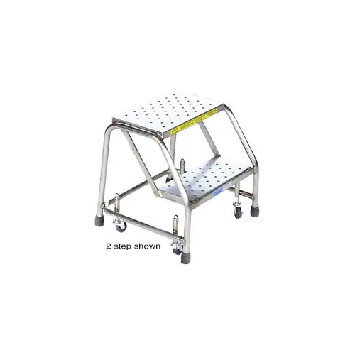 3 Step 16"W Stainless Steel Rolling Ladder W/O Rails - Perforated Tread ...