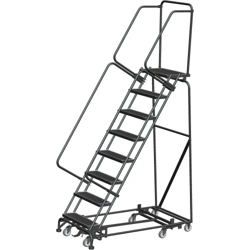 8 Step Steel All-Directional Safety Rolling Ladder Weight Actuated Lock ...