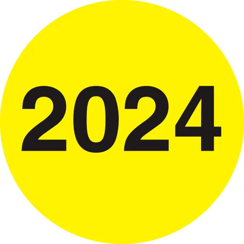 2"Dia. Circle Year Labels with "2024" Print, Fluorescent Yellow, Roll ...