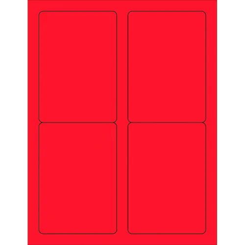 Tape Logic Rectangle Laser Labels, 5"L x 3-1/2"W, Fluorescent Red, 4 ...