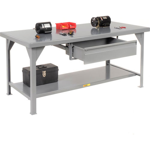 Little Giant® Heavy Duty 7 Gauge Steel Workbench, Drawer, Fixed Height ...
