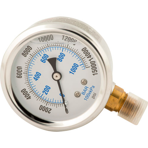 BVA Hydraulic Pressure Gauge, 2-1/2" Face Glycerin Filled 0-15,000 PSI ...