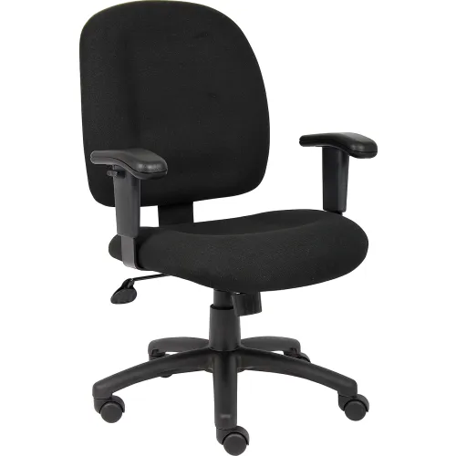 Boss Ergonomic Task Chair with Arms - Fabric - Mid Back - Black