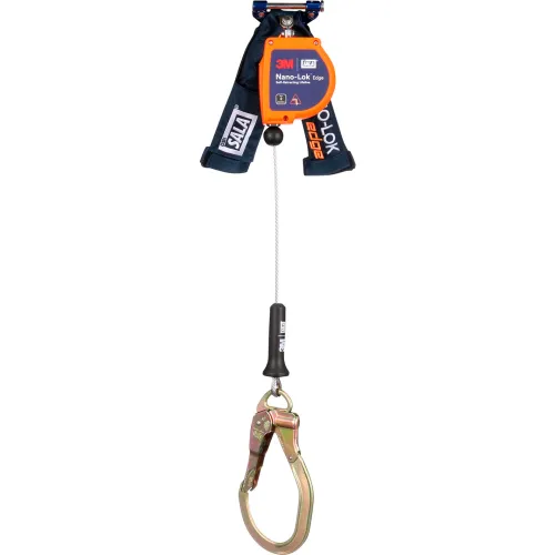 3M DBI-SALA Nano-Lok Edge Self-Retracting Lifeline, Galvanized Cable & Steel Rebar Lock Hook, 8'L