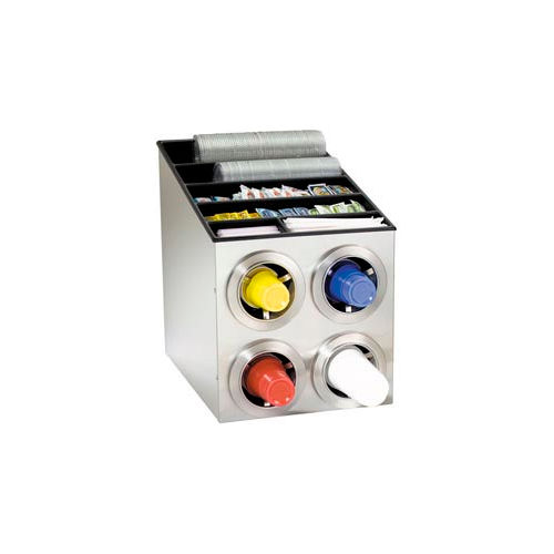 Dispense-Rite® Countertop SS 4 Cup Dispense Cabinet w/Lid & Straw Organizer