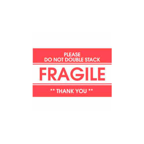 "Fragile Please Do not Double Stack" Labels, 3"L x 2"W, Red, Roll of 500