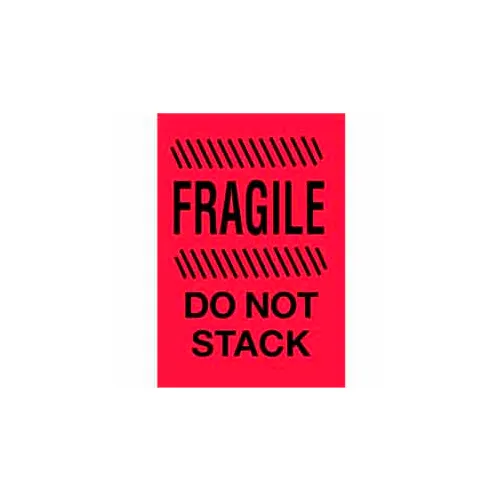 Paper Labels w/ "Fragile Do Not Stack" Print, 6"L x 4"W, Fluorescent ...
