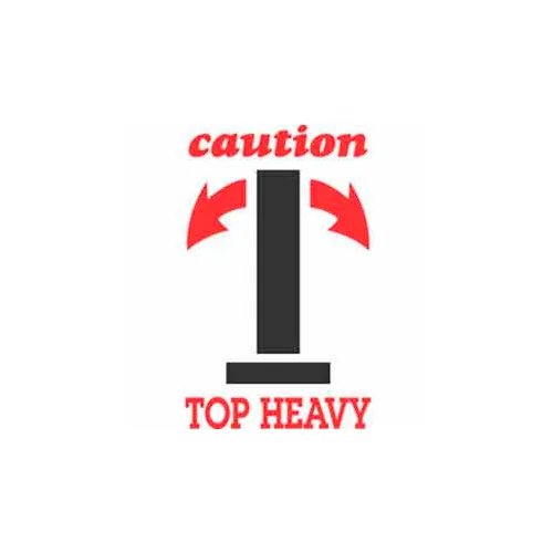 Paper Labels w/ "Caution Top Heavy" Print, 6"L x 4"W, White/Red/Black ...