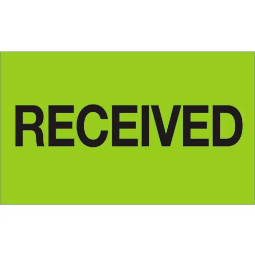Receiving Labels w/ "Received" Print, 5"L x 3"W, Fluorescent Green ...