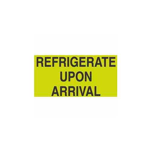 "Refrigerate Upon Arrival" Climate Labels, 3"L x 2"W, Fluorescent Green ...