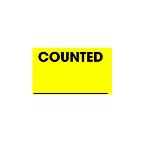 Paper Labels w/ "Counted" Print, 3"L x 2"W, Bright Yellow & Black, Roll ...