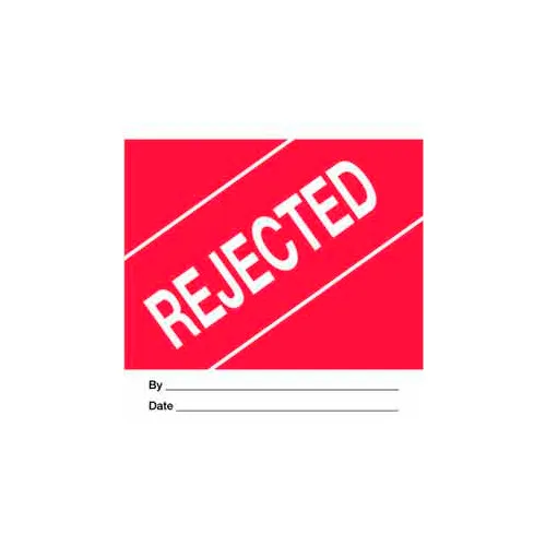 Paper Labels w/ "Rejected" Print, 4"L x 4"W, Red & White, Roll of 500