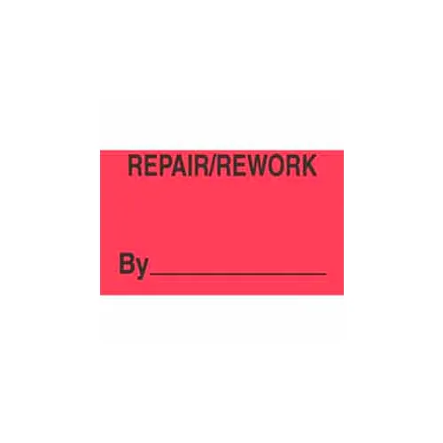 Paper Labels w/ "Repair/Rework By" Print, 5"L x 3"W, Fluorescent Red ...