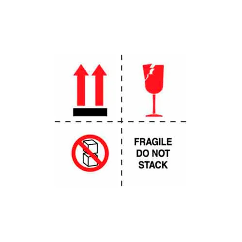 Paper Labels w/ "Fragile Do Not Stack" Print, 4"L x 4"W, White/Red ...