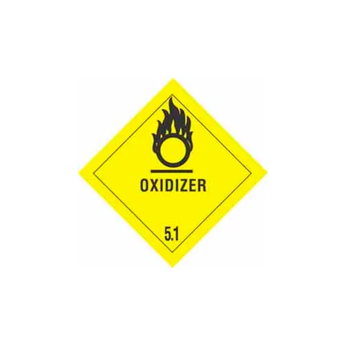 "Oxidizer 5.1" Hazard Class 5 Labels, 4"L x 4"W, Yellow & Black, Roll ...