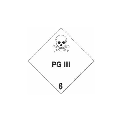 "PG III" Hazard Class 6 Labels, 4"L x 4"W, White & Black, Roll of 500