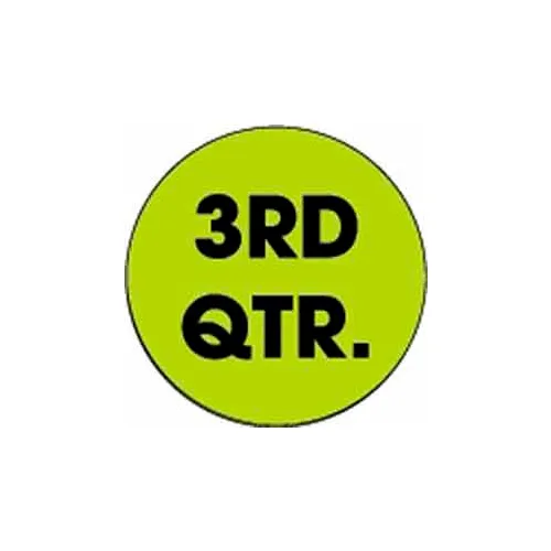 2" Dia. Round Paper Labels w/ "3rd Quarter" Print, Fluorescent Green ...