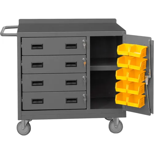 Durham Mfg. Mobile Service Bench, 10 Bins/Shelf, 4 Drawers, 42-1/8"W x ...