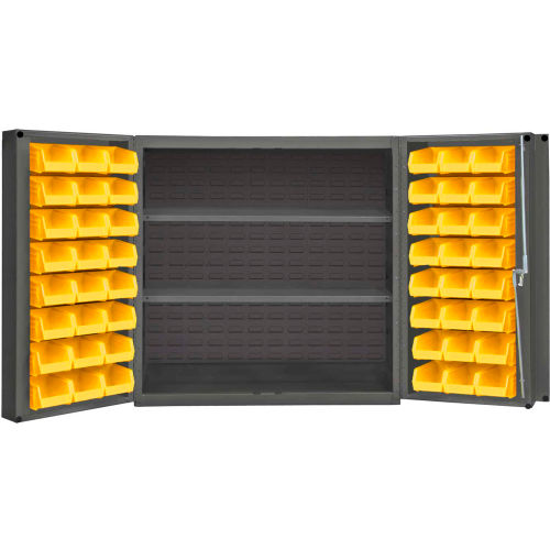 Durham Storage Bin Cabinet DC-243636-48-2S-95 - 48 Yellow Hook-On Bins ...