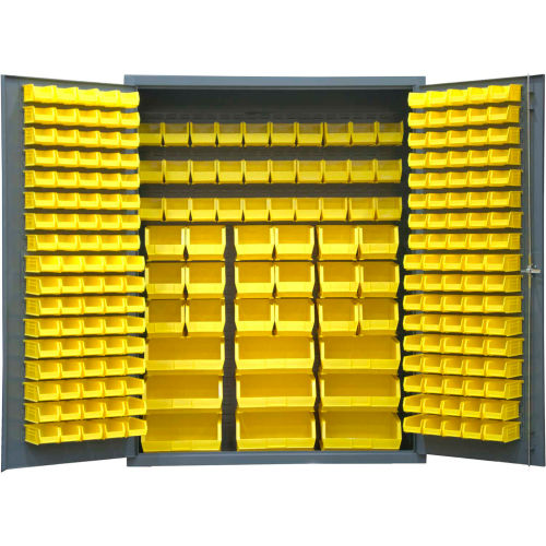 Durham Storage Bin Cabinet SSC-227-NL-95 - 227 Yellow Hook-On Bins 60"W ...