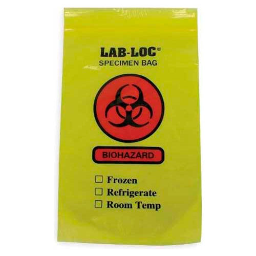 Reclosable 3-Wall Specimen Transfer Bag (Biohazard), 6" x 9", Yellow ...