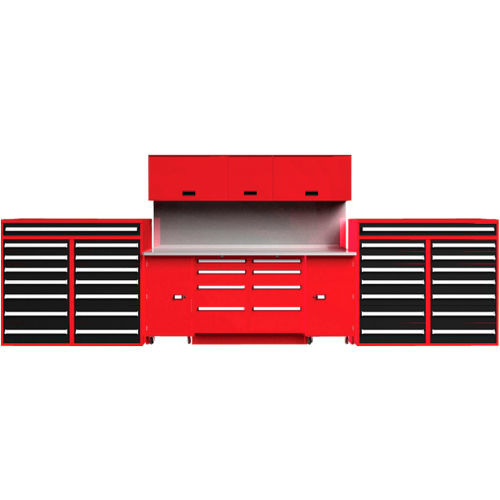 Equipto Double Workbench System, Stainless Steel Top, 240"W x 30"D, Blue