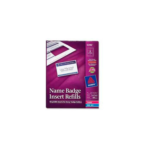 Avery® Name Badge Insert Refills, 2-1/4" x 3-1/2", White, 400 Inserts/Box