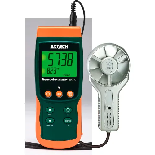 Extech SDL300 Metal Vane Thermo-Anemometer/Datalogger, Green/Orange ...