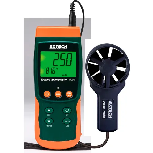 Extech SDL310 Thermo-Anemometer/Datalogger, Green/Orange, Vane Sensor ...