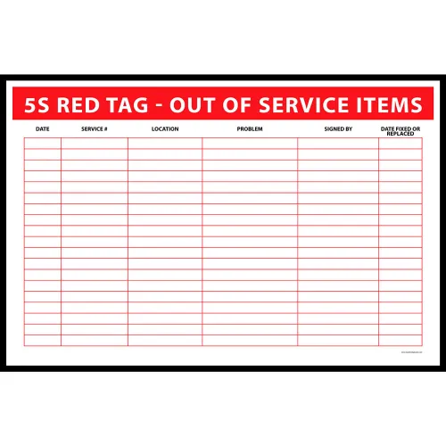 Visual Workplace Magnetic Dry Erase Overlay 5S Red Tag Out Of Service ...