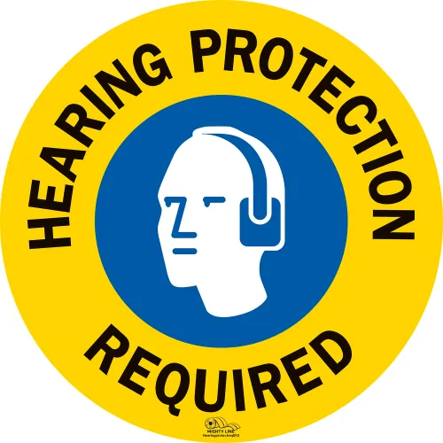 Mighty Line® 12" Circle Floor Sign, Hearing Protection Required, Blue