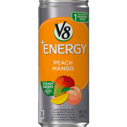 V8 +Energy Peach Mango Energy Drink Juice, 8 oz, 24 Count