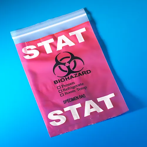 STAT Red Specimen Transport Bag, 6" x 9", Zipper, Document Pouch, 1000/Pack