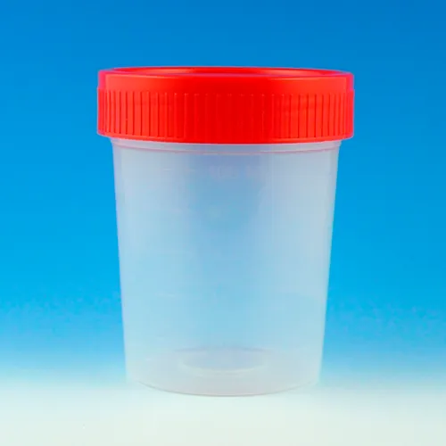 Graduated Specimen Container, 4 oz., Red Screwcap, Polypropylene, 500/Pack