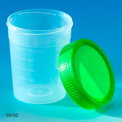 Graduated Specimen Container, 4 oz., Green Screwcap, Polypropylene, 500 ...
